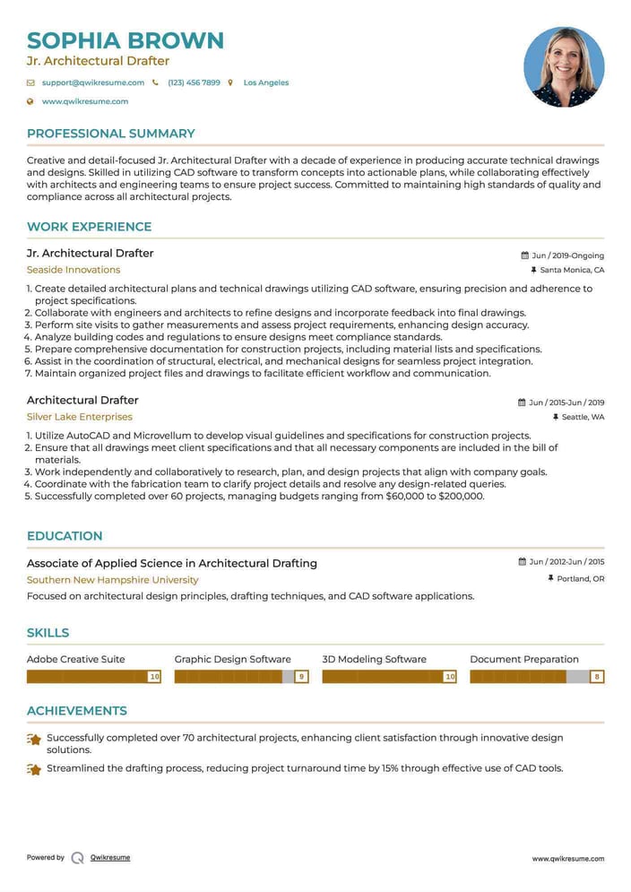 Top Architectural Drafter Resume Guide with Example [USA 2025]